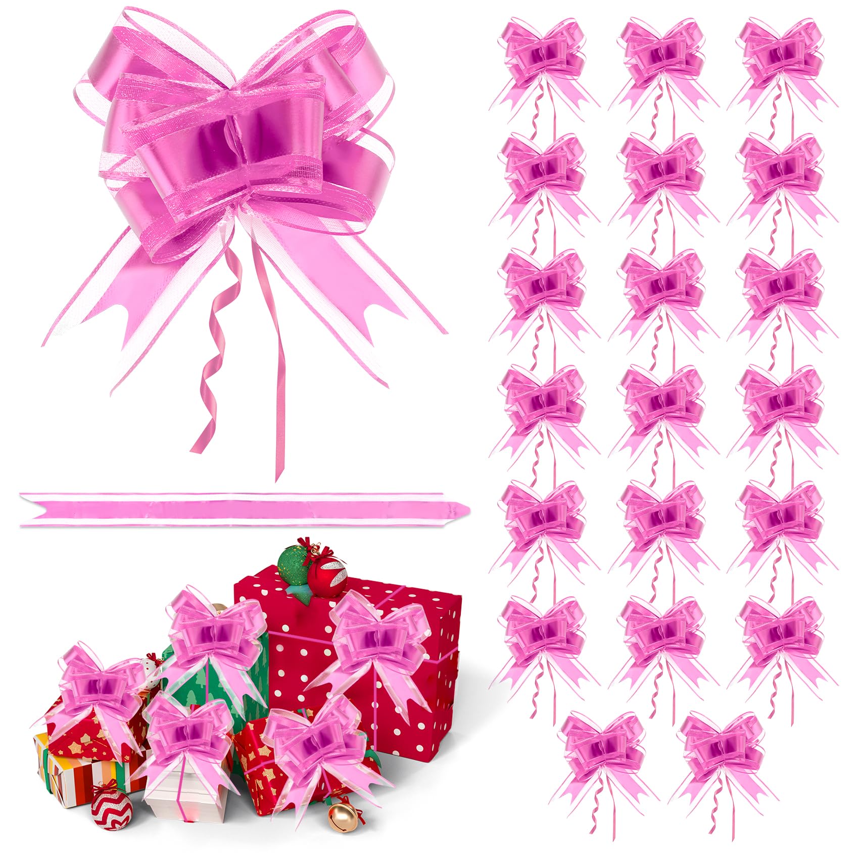 Pull Bows, 20 PCS Bows for Gift Wrapping 6 Inches Organza Ribbon Bows ...