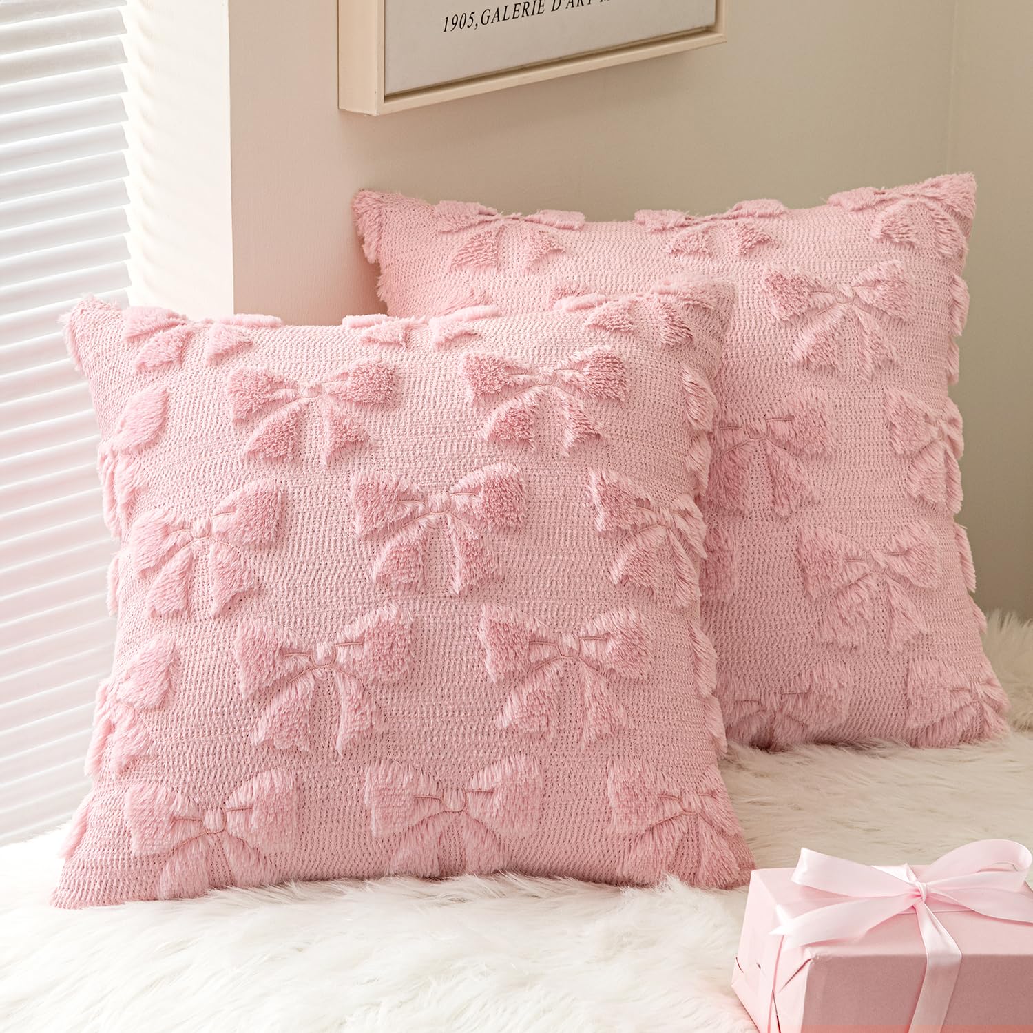 MIULEE Pink Bow Pillow Covers Coquette Room Decor Aesthetic Set of 2 ...