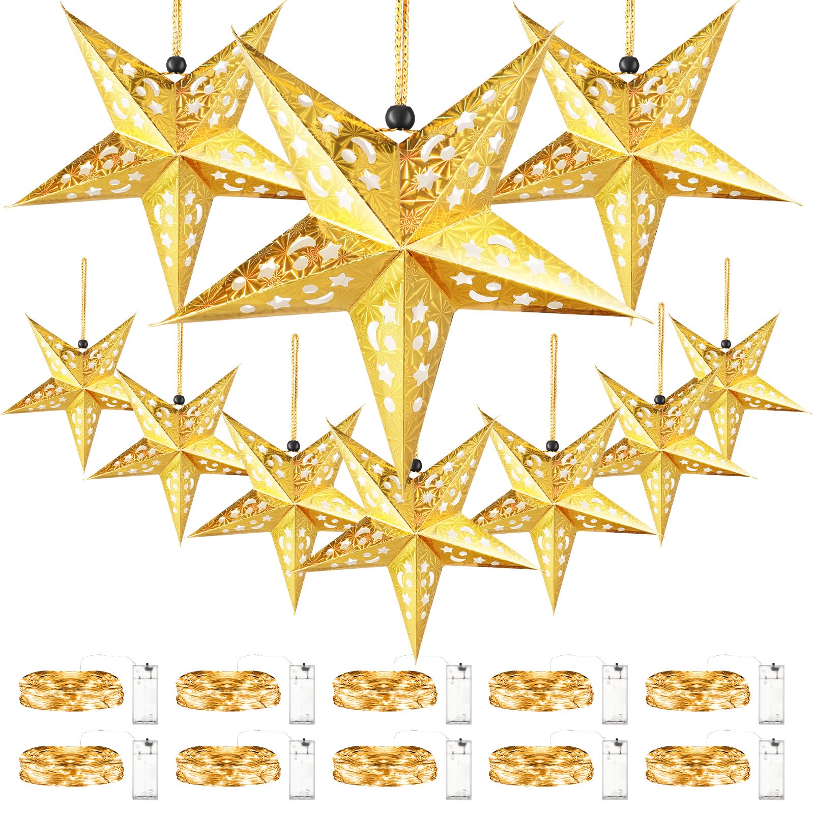 Zhanmai 10 Pcs Christmas Paper Star Lantern Lampshade 3D Paper Star ...