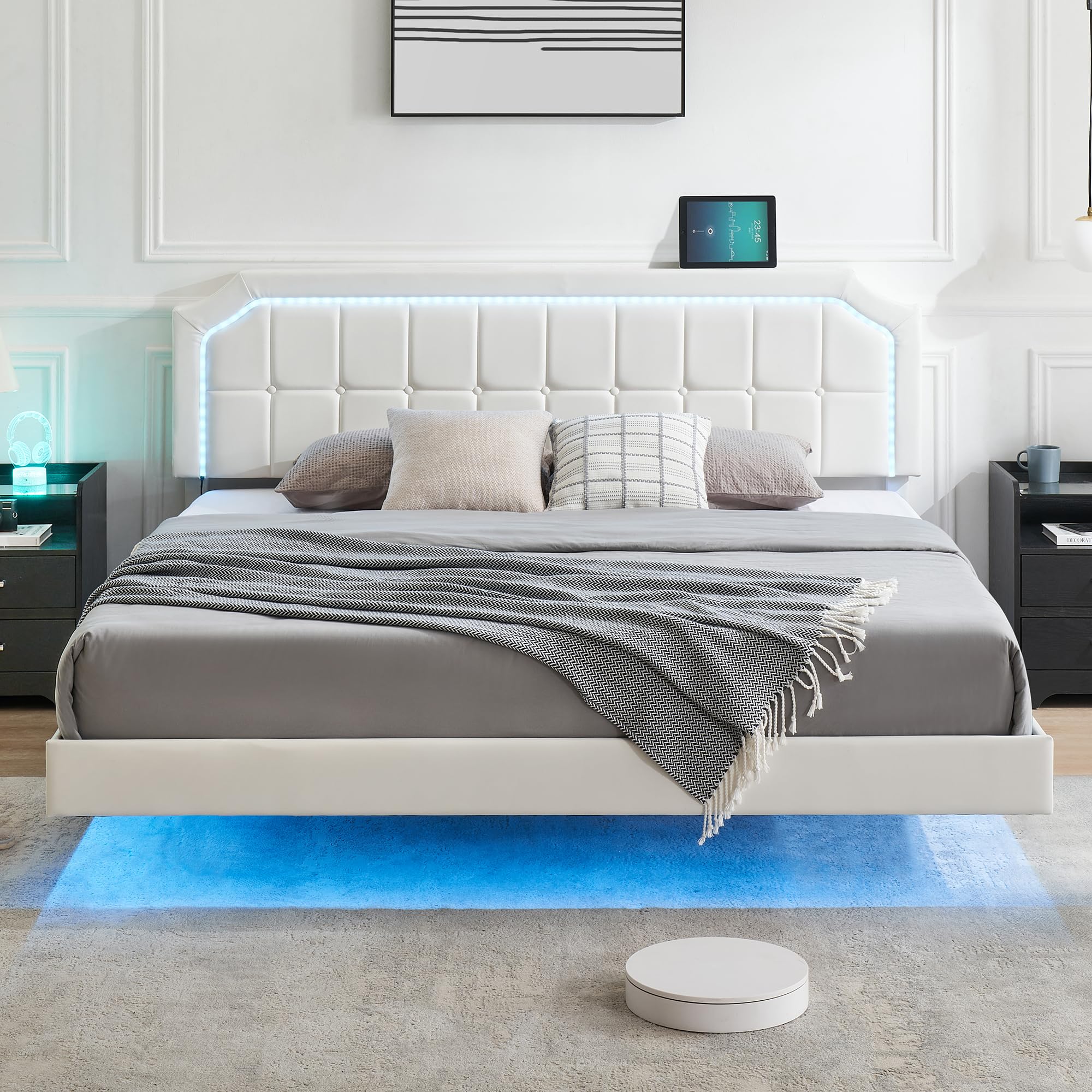 GarveeHome Floating Bed Frame King Size with RGB Led Lights Headboard ...