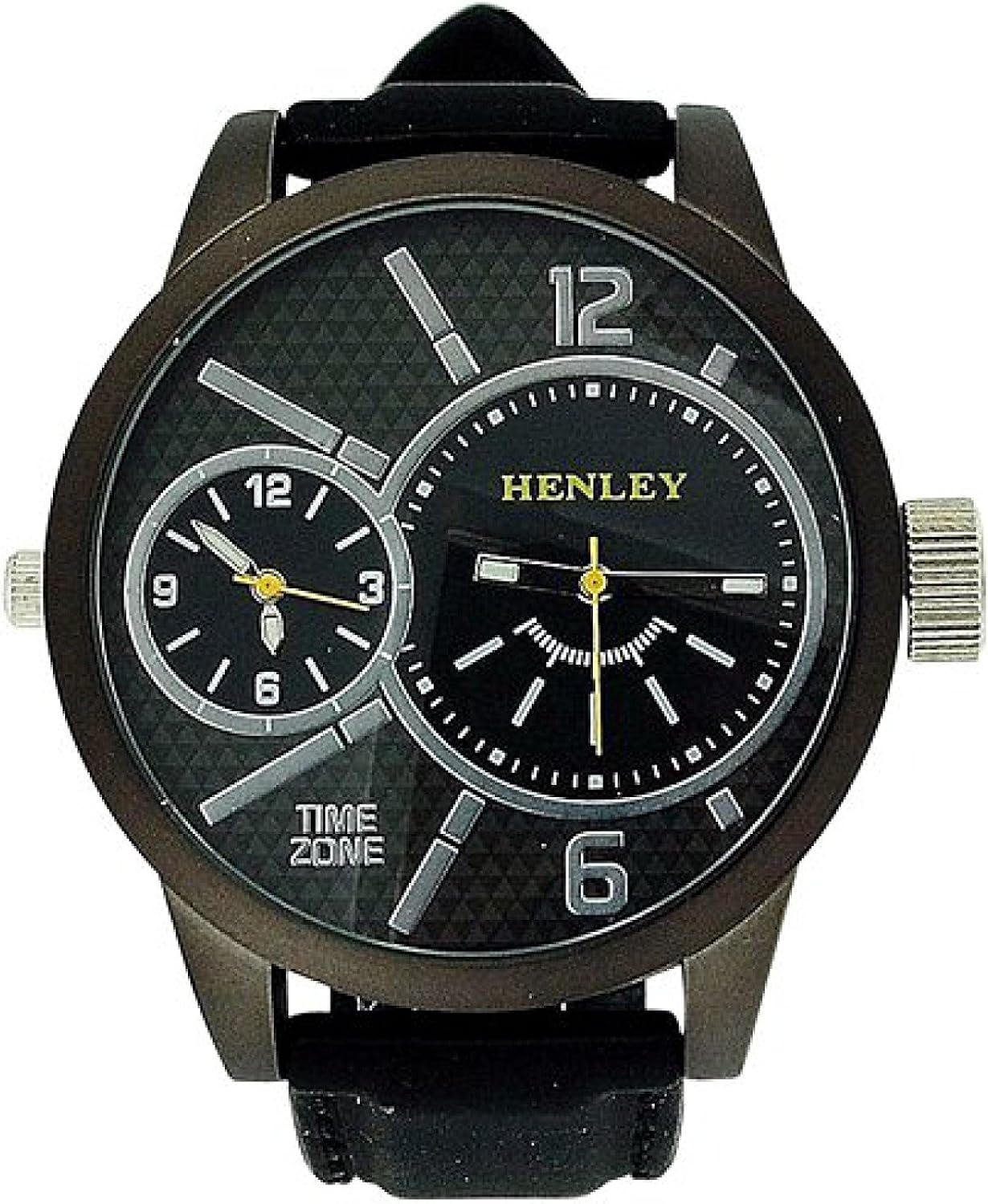Henley Dual Time Laser Lens Men's Quartz Watch with Black Dial Analogue ...