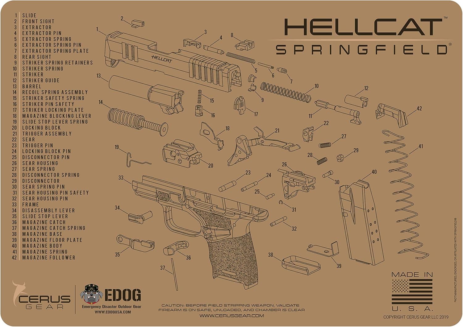 Amazon.com : EDOG Springfield Armory Hellcat Tan Schematic (Exploded ...