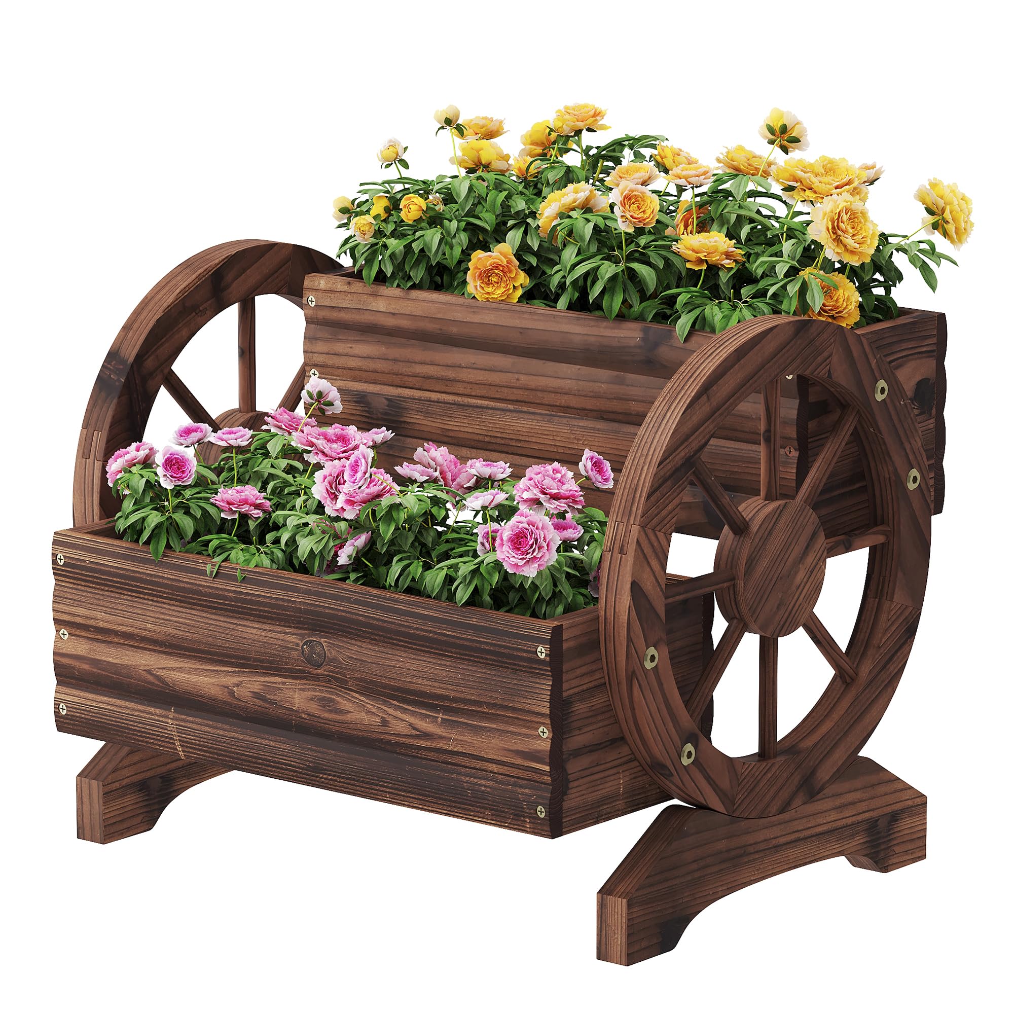 Wooden Wagon Planter Box for Indoor Outdoor Garden Planter Wood Planter ...