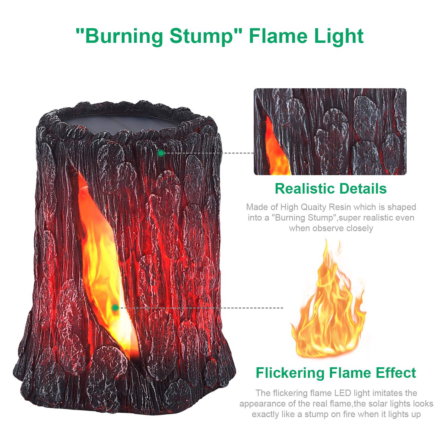 TONULAX Solar Lights Outdoor,Stump On Fire Torch Lights,Flickering ...