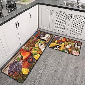 Amazon.com: Farmhouse Kitchen Rugs and Mats Set of 2, Farm Rooster ...