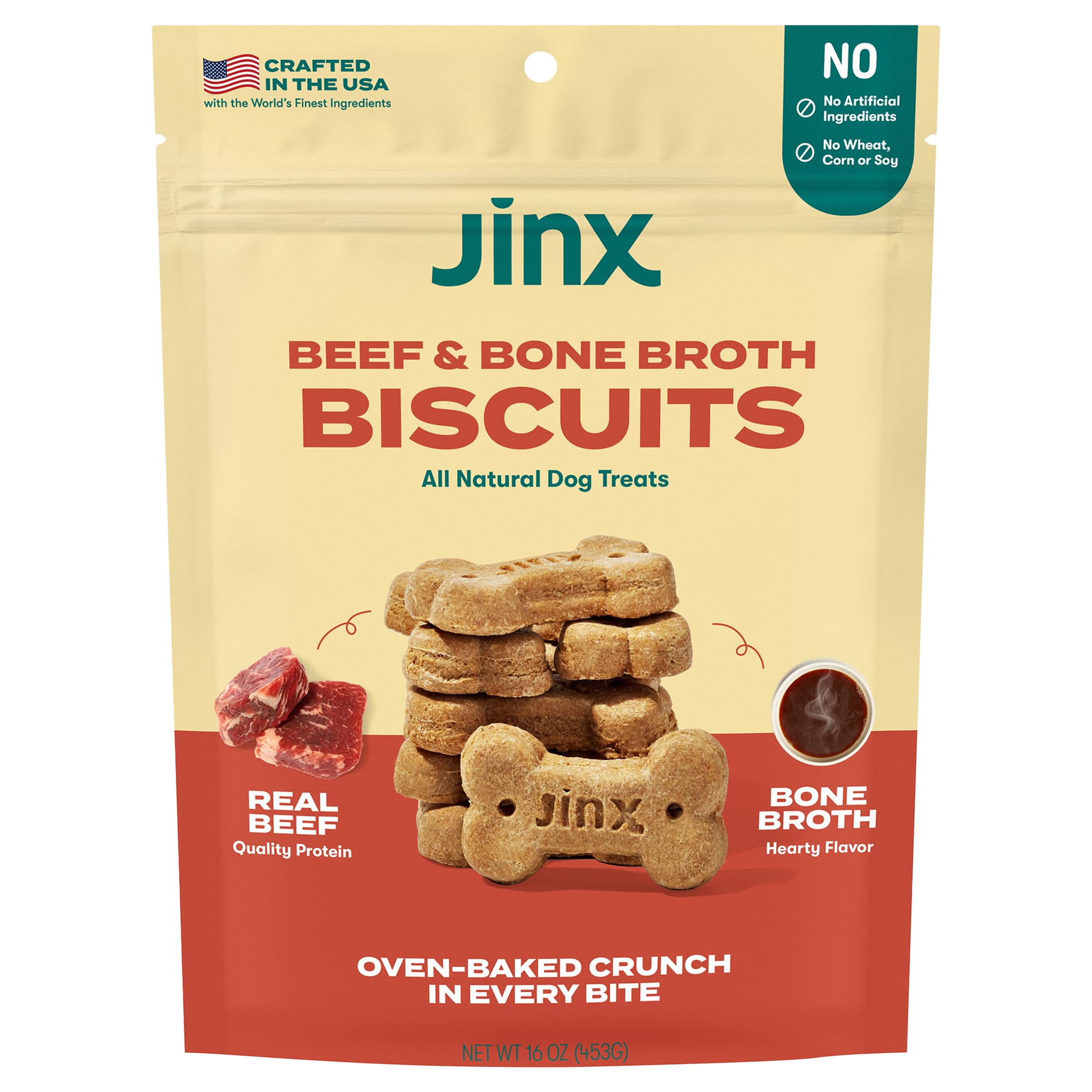 Jinx Oven-Baked Beef Bone Broth Biscuit Treats, Crunchy, All Natural ...