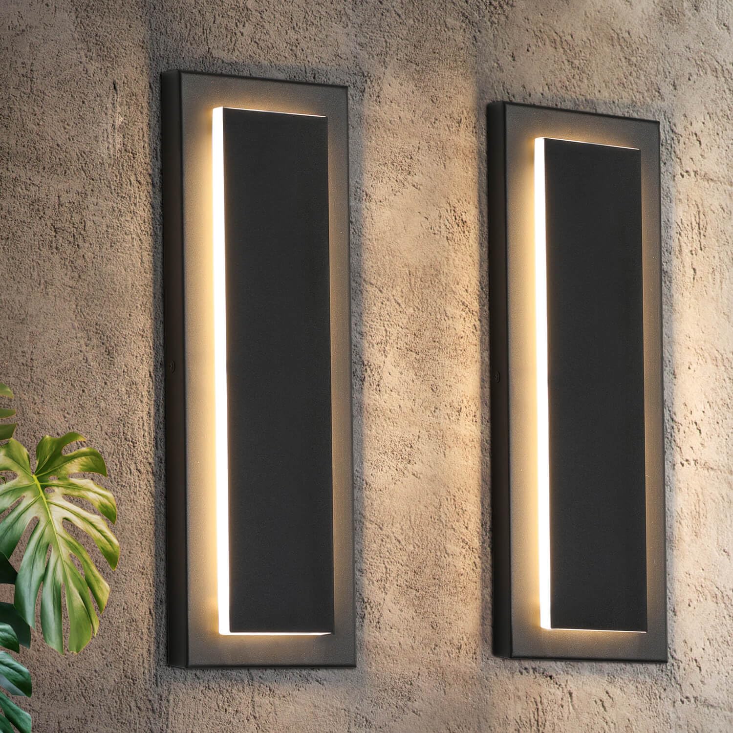 tewei 2 Pack Modern LED Outdoor Wall Lights, Black Exterior Wall Sconce ...