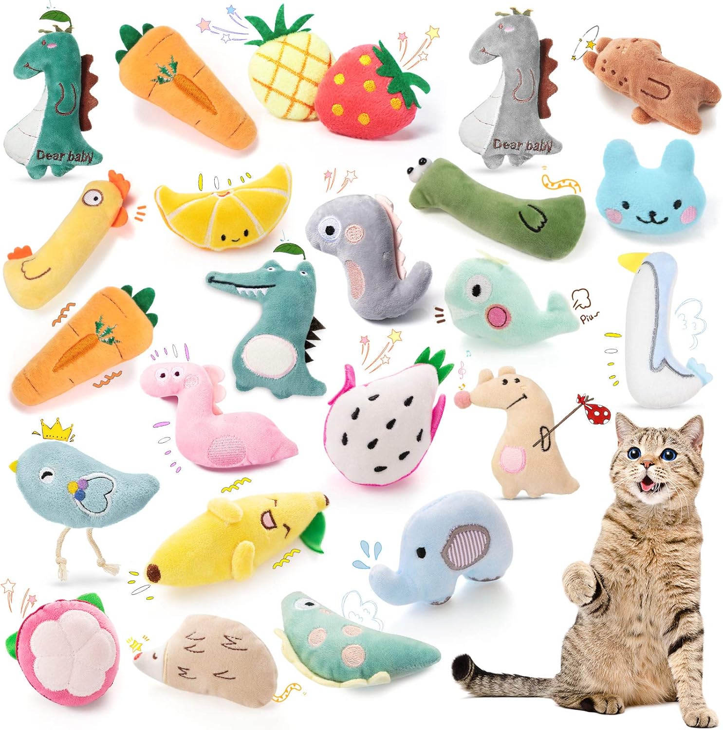 24 Pieces Catnip Toys Interactive Plush Cat Toy Cute Catnip Kitten Toys ...