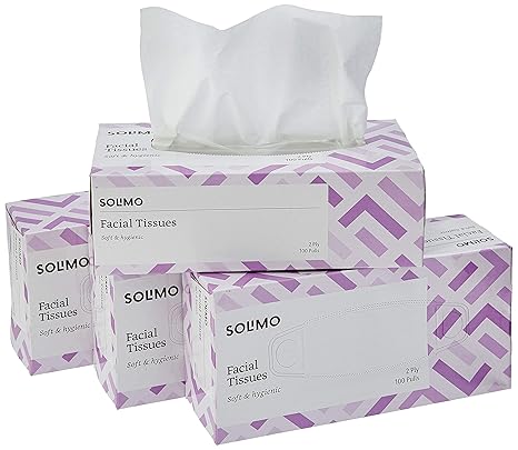 Amazon Brand - Solimo 2 Ply Facial Tissues Carton Box - 100 Pulls (Pack ...