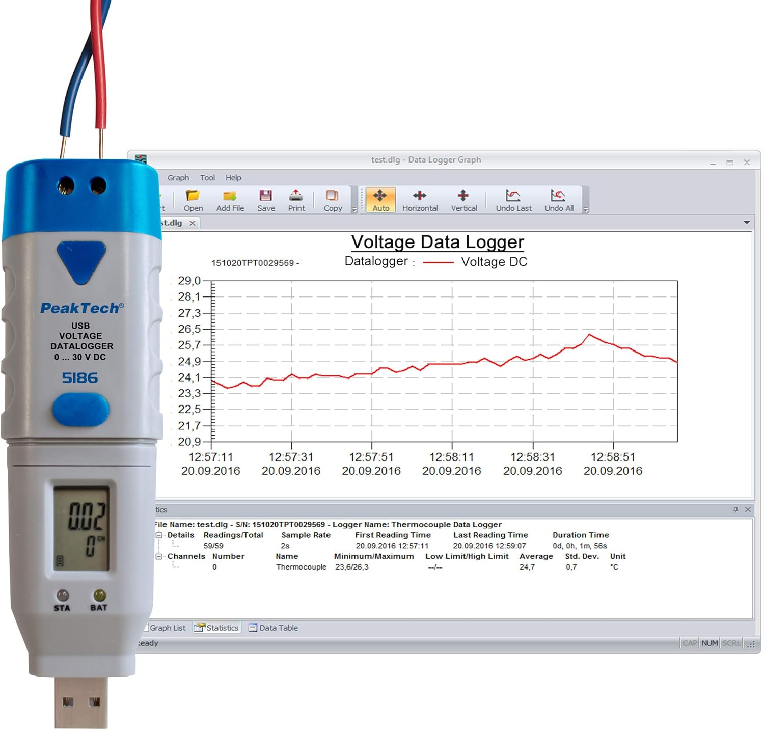 PeakTech P 5186 – USB-Datalogger Voltage: 0. 30V DC, Data Logger with ...