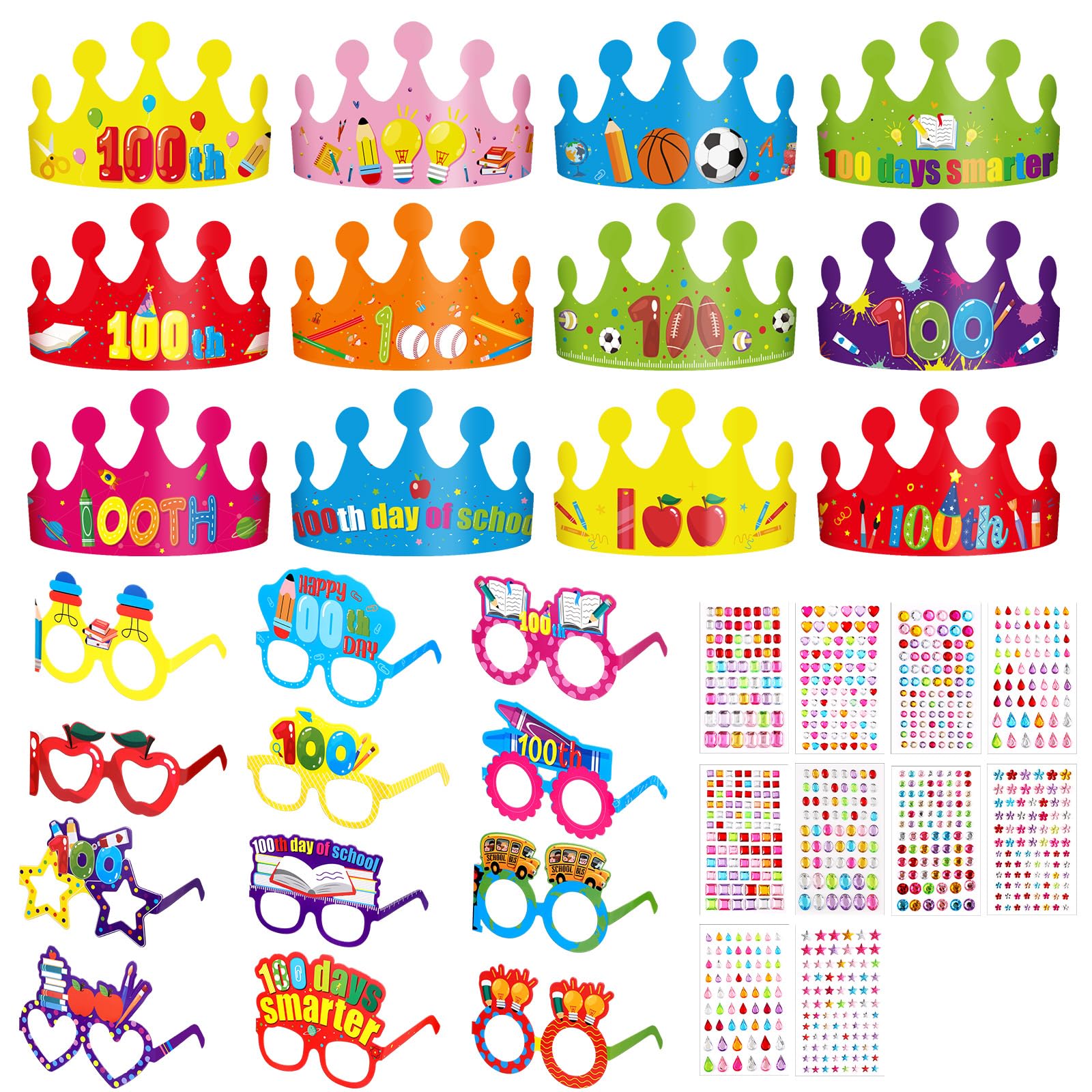 Sinload 58 Pcs 100 Days of School Kit Include 24 Paper Crowns Party 24 ...