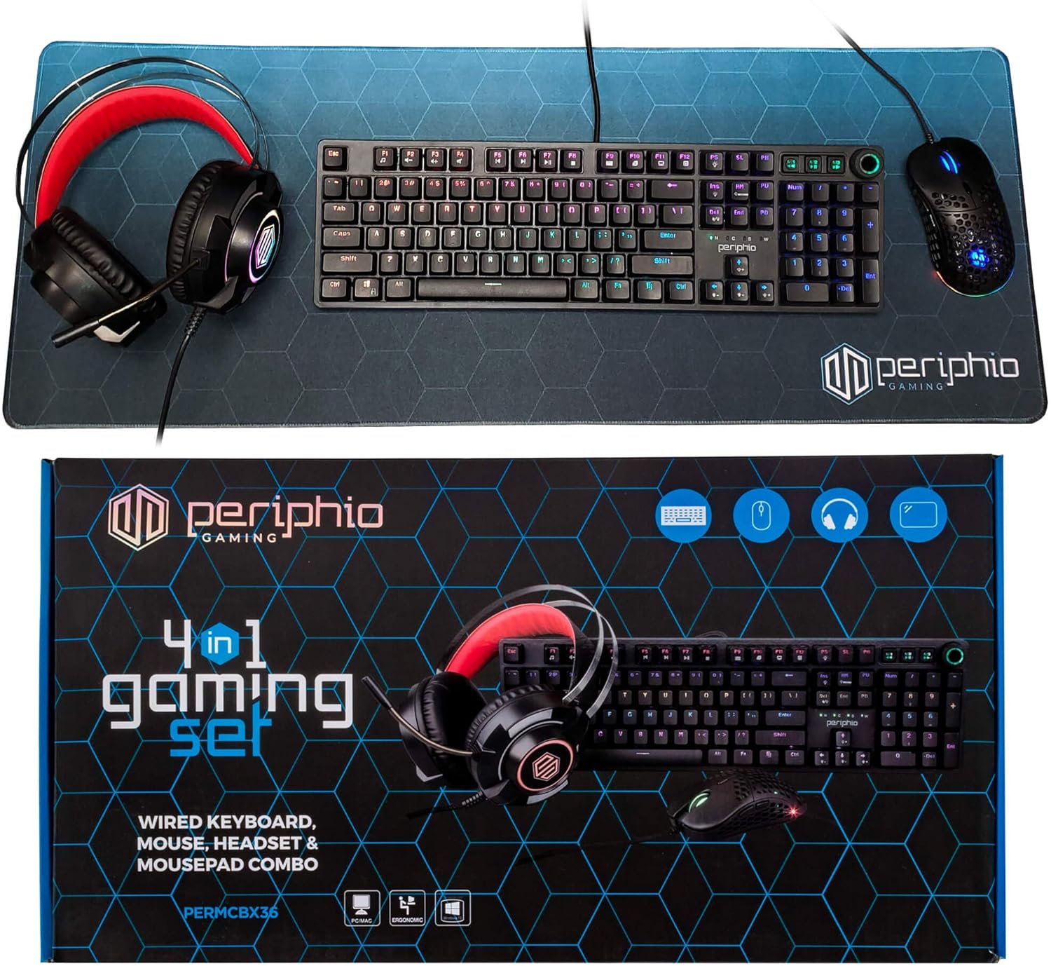 Amazon.com: Periphio Gaming 4 in 1 Bundle - RGB Mechanical Gaming ...