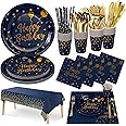 Amazon.com: Nkaiso Birthday Party Tableware, 161 Pieces Navy Blue Gold ...