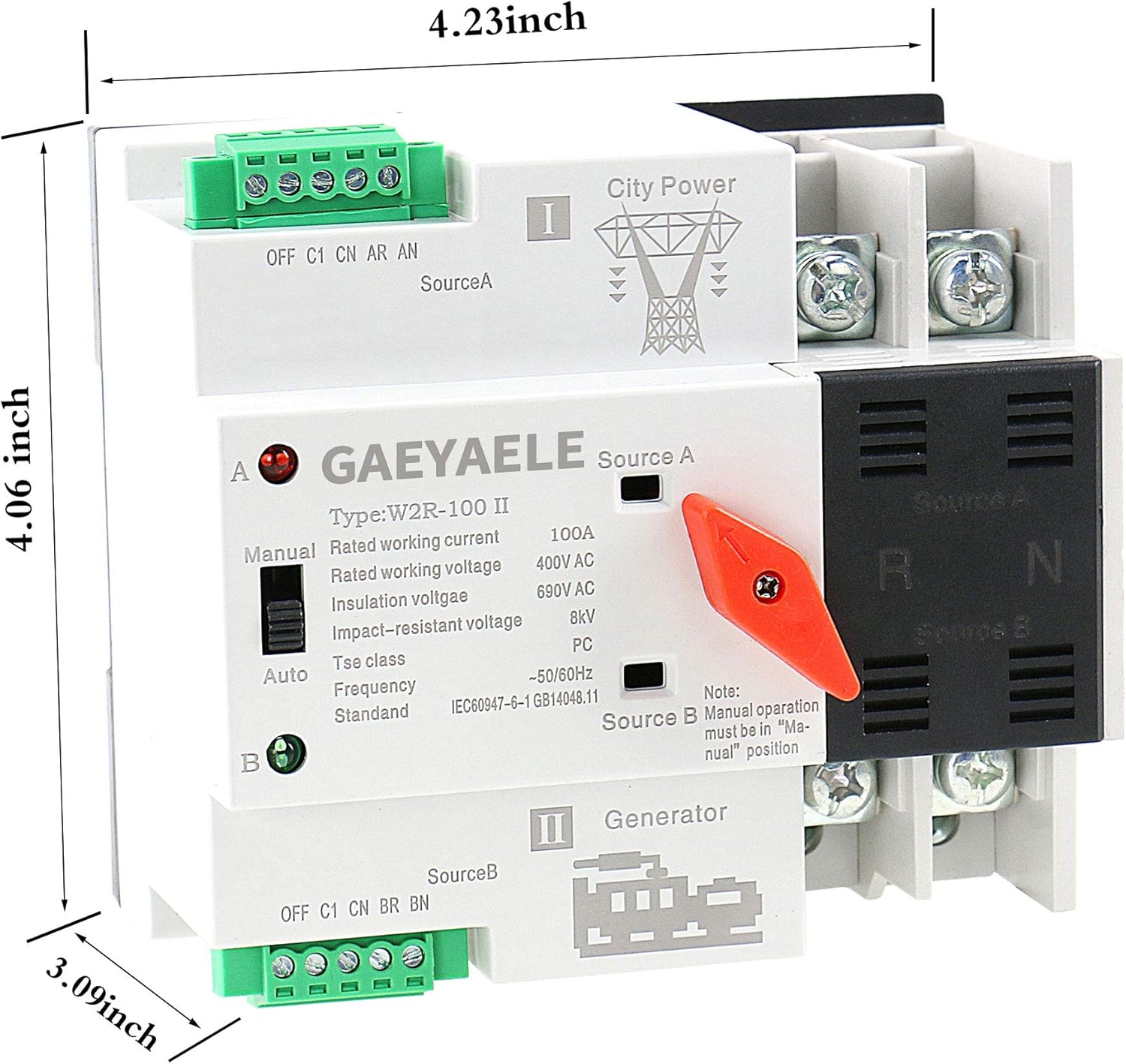 GAEYAELE W2R Mini ATS 2P Automatic Transfer Switch Electrical Selector ...