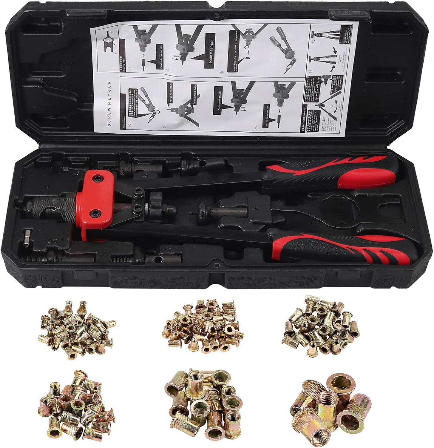 AUTOUTLET 14"Kit de Riveteuse Professionnelle Ecrou à Rivet Pistolet à Écrous Poignées ...