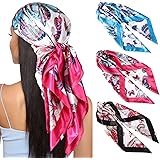 35” Satin Large Square Head Scarves - 4PCS Silk Like Neck Scarf Hair ...