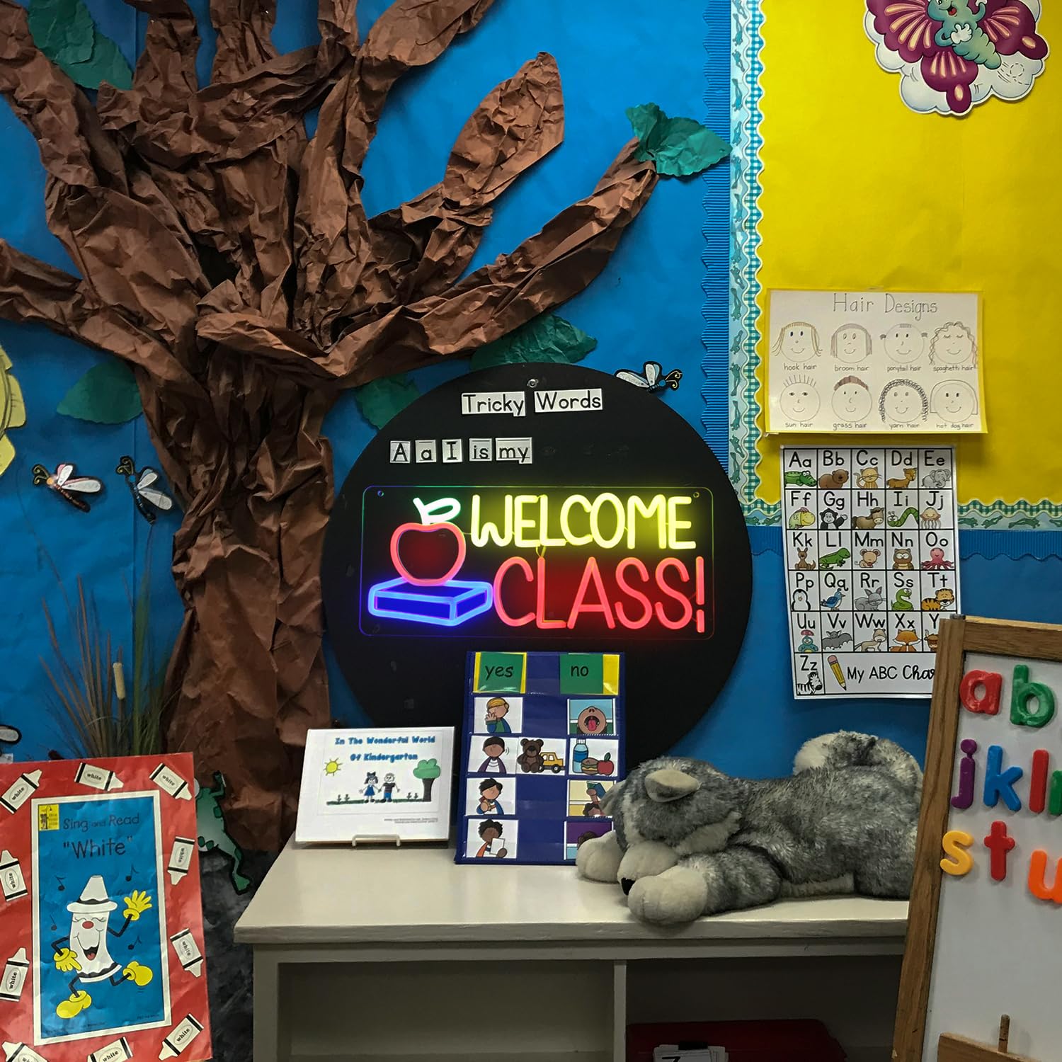 Welcome Class Neon Sign Student Classroom Neon Lights Apple Book LED Signs For Wall Colorful ...