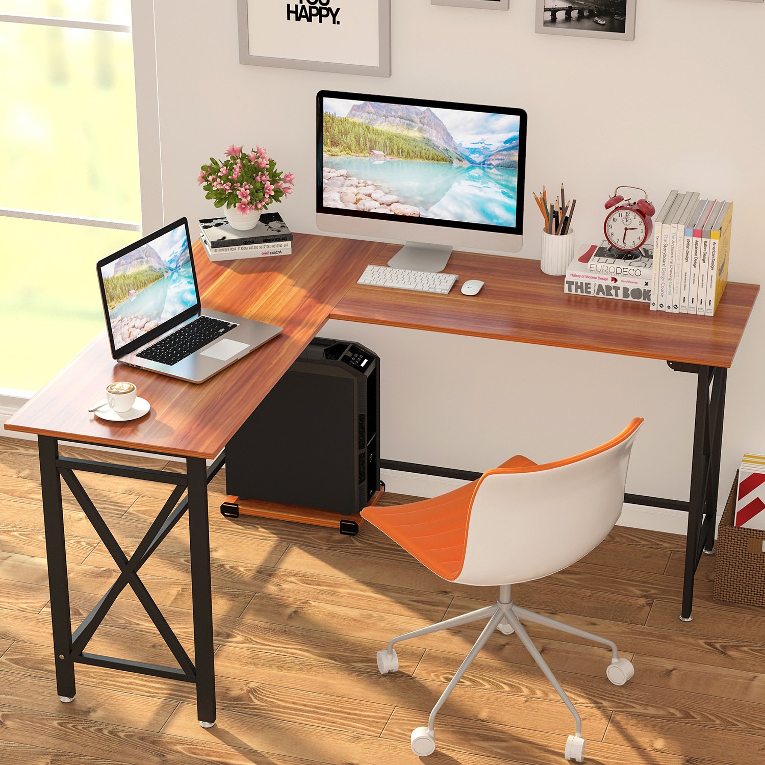 LITTLE TREE Modern L Shaped Corner Computer Desk For Small Office Home ...