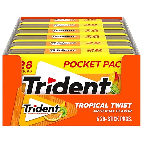 Trident Tropical Twist Sugar-Free Chewing Gum, 6 Pocket Packs of 28 ...