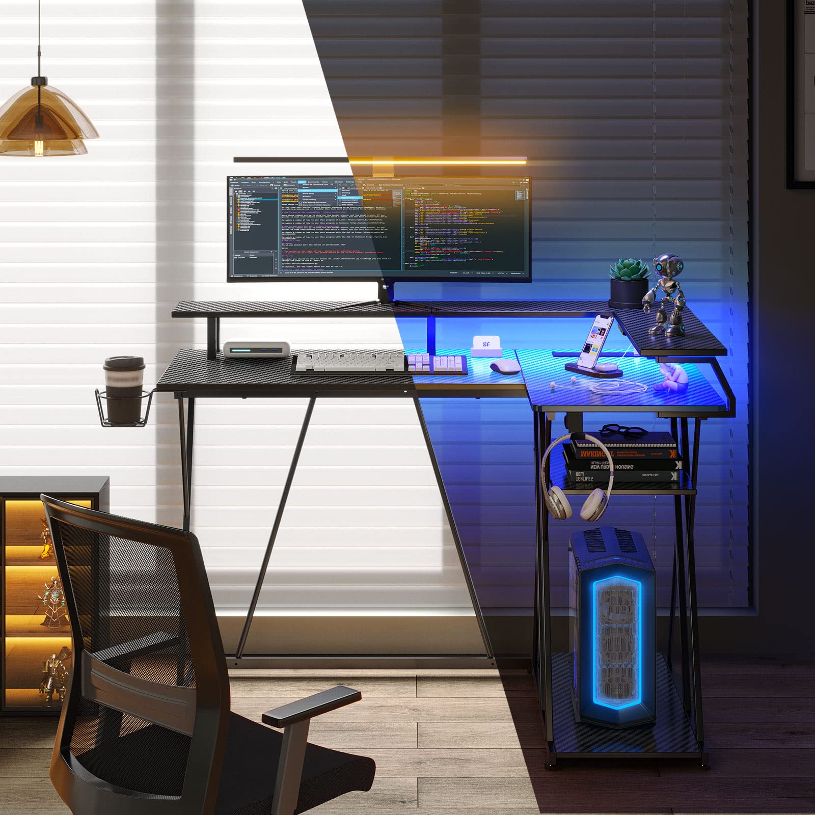 Mua SEVEN WARRIOR L Shaped Gaming Desk with LED Lights & Power Outlets ...
