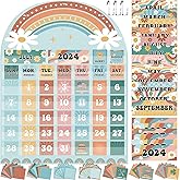 Amazon.com: Pasimy Classroom Calendar Pocket Chart Retro Groovy ...