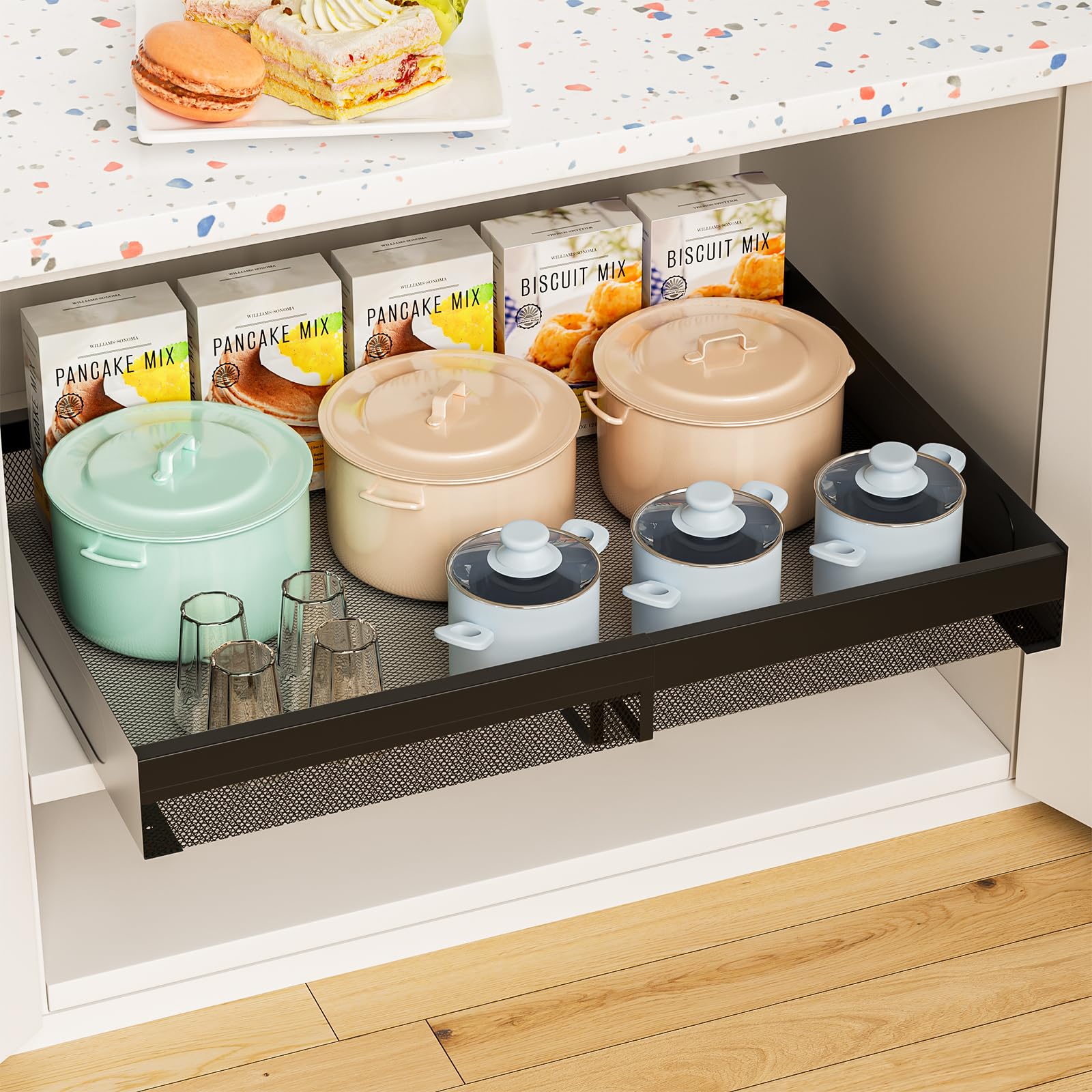 Hisencn Pull Out Cabinet Organizers 16''Deep, Expandable Cabinet ...