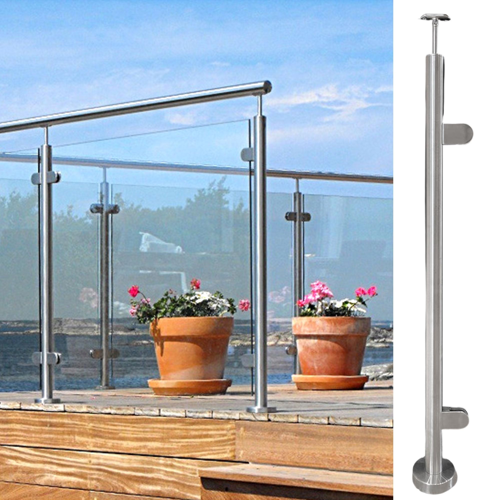 LIUCHONGYANG99 2PCS Glass Stair Railing Post System Stainless Steel 304 ...