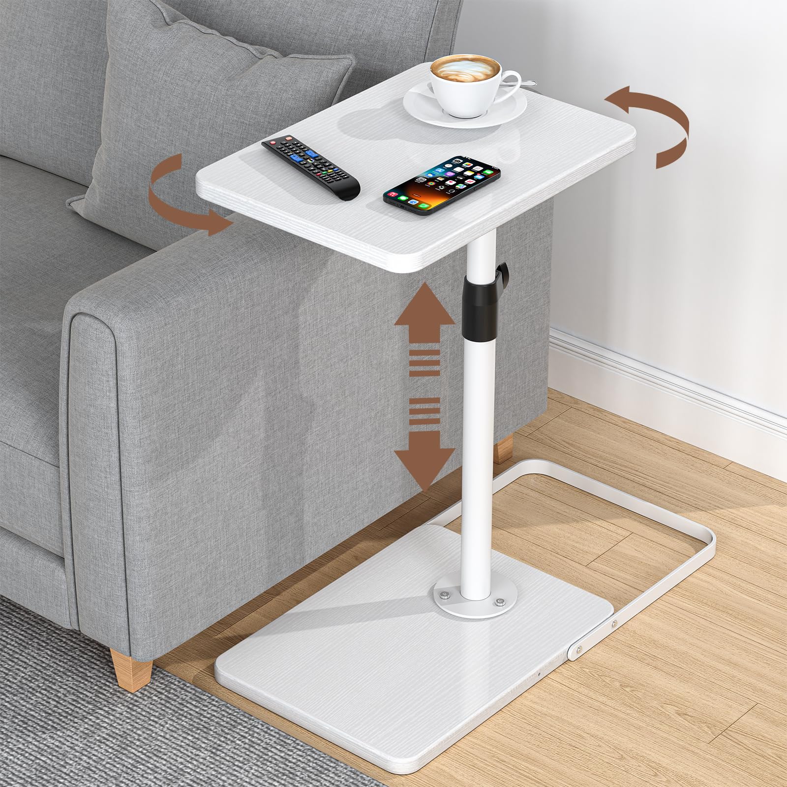C Table End Table Adjustable Height, 360°Swivel TV Tray Table, Upgraded ...