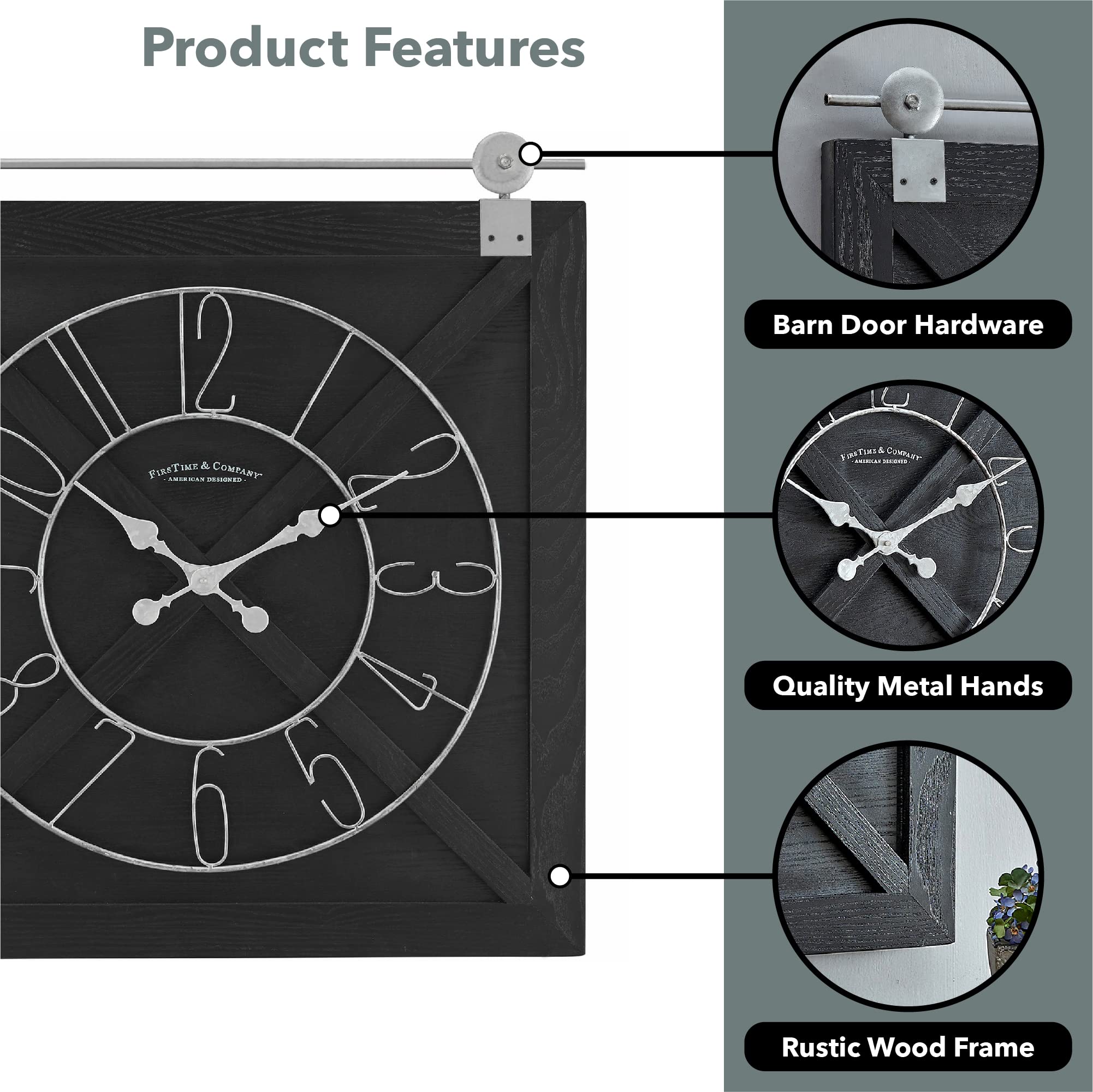 Mua Black Farmstead Barn Door Wall Clock for Home Office, Kitchen ...