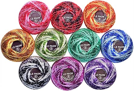 Amazon.com: Crochet Cotton Metallic Crochet Thread Size 8 (10-Pack) 10 ...