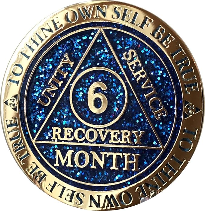 6 Month AA Medallion Reflex Blue Glitter Gold Plated Sobriety Chip: Buy ...