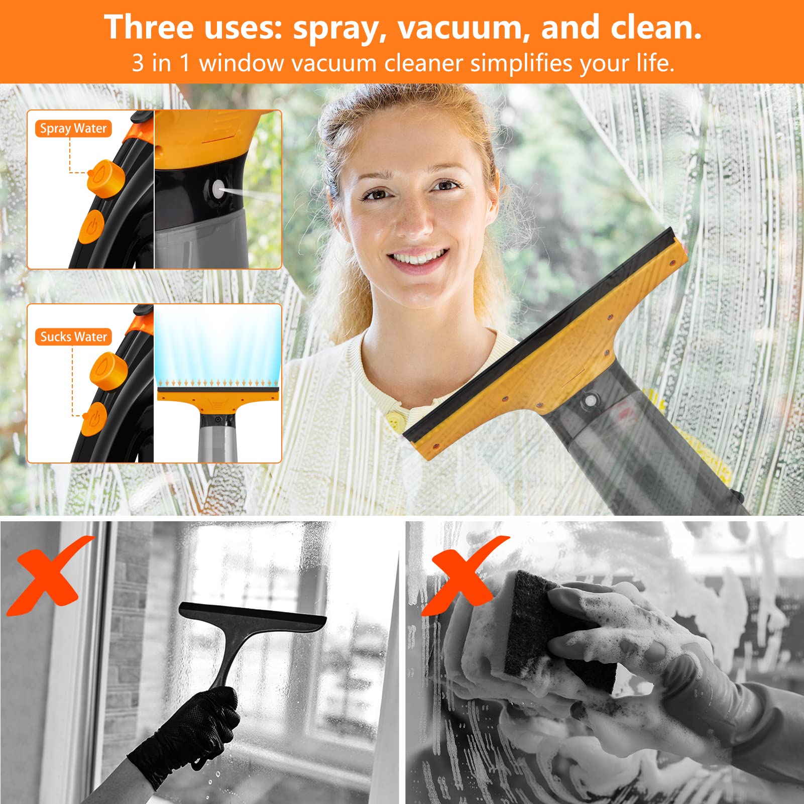 Mua Window Vacuum, Window Vacuum Squeegee, 3 in 1 Cordless Window ...