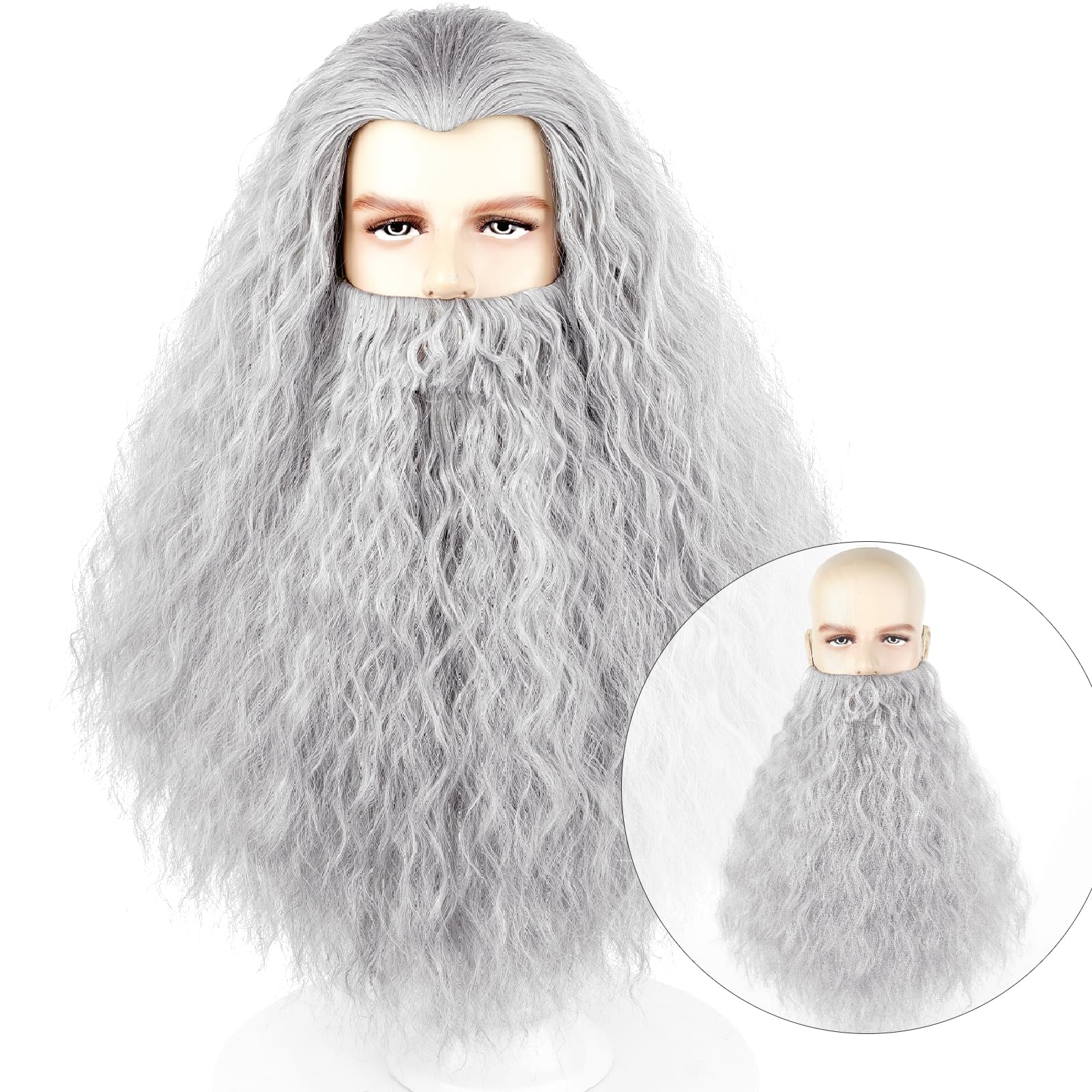 Long Gray Wig Santa Beard and Wig Set Old Man Costume Accessories Santa ...