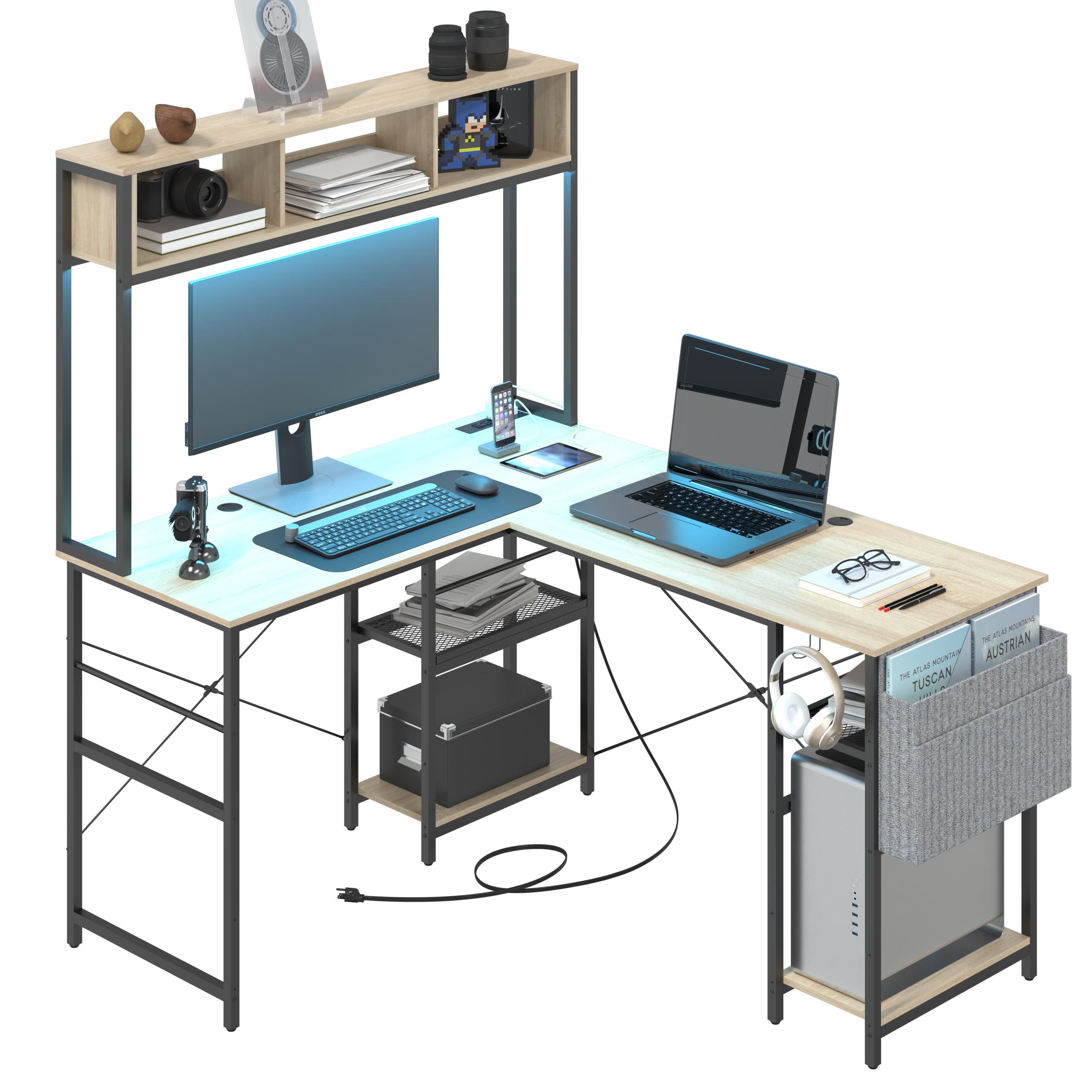 Tbfit L Shaped Desk with Hutch, Reversible Corner Computer Desk with ...