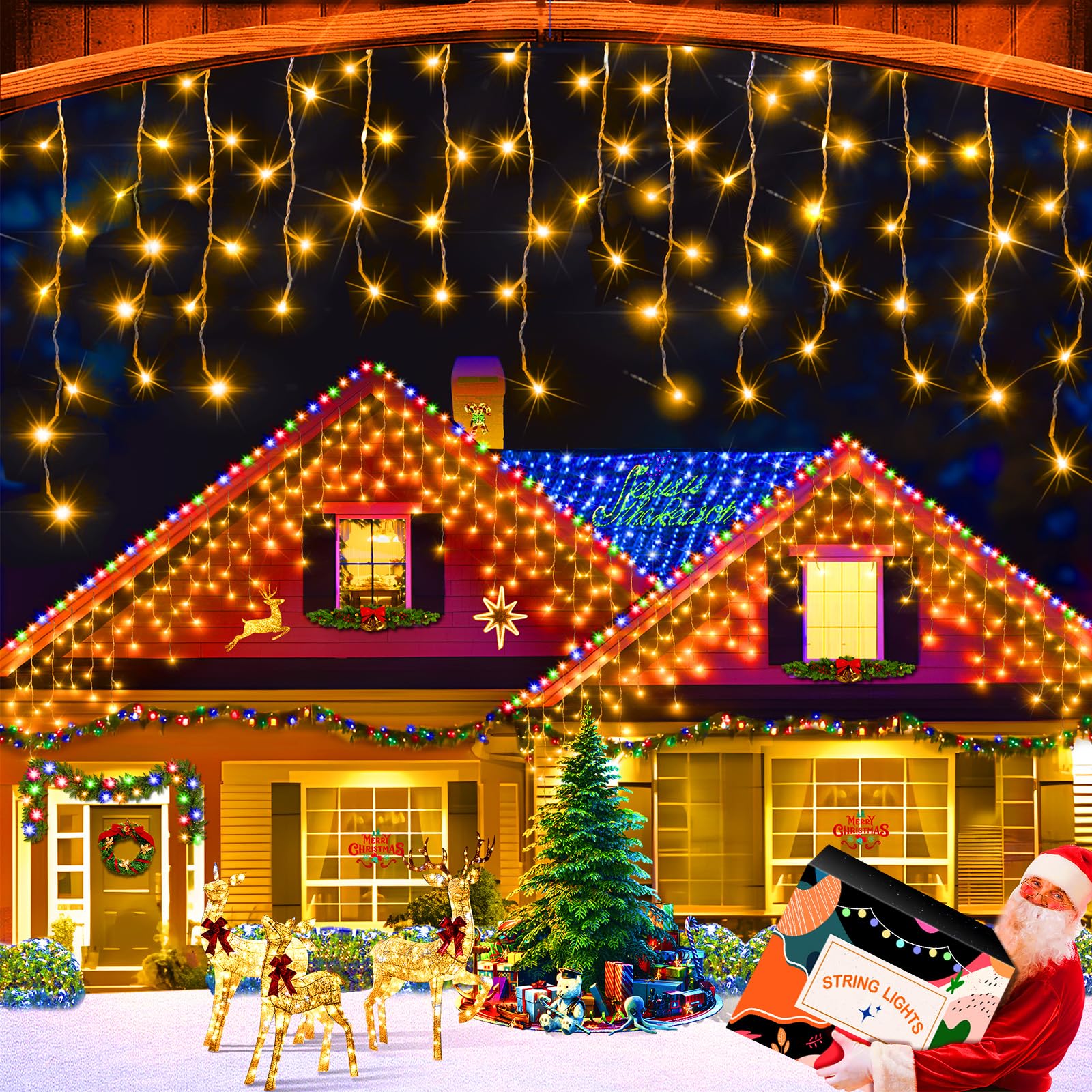 XURISEN 66ft Christmas Lights Decorations Outdoor, 640 LED 8 Modes ...