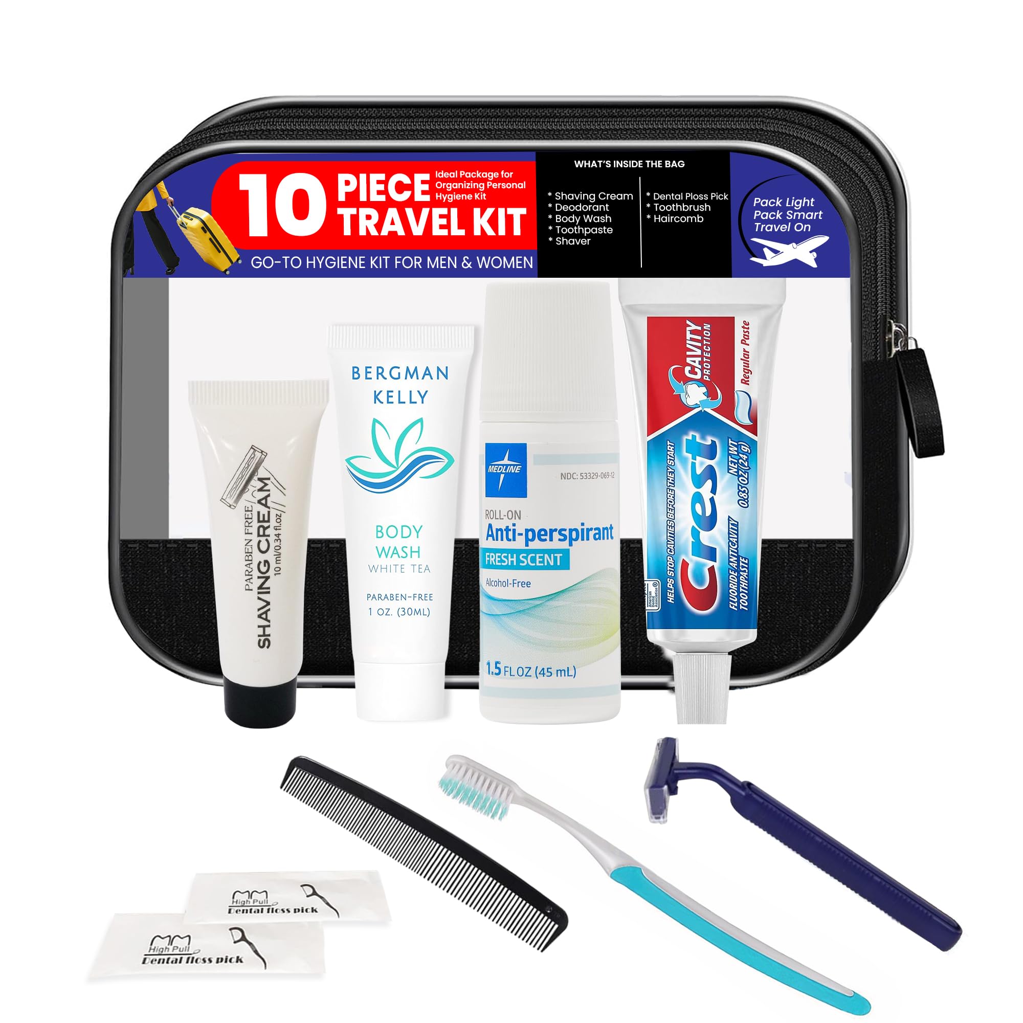 Trektote 10-Piece Travel Toiletries Kit – TSA Approved Hygiene Set, Compact Toiletry Bag ...
