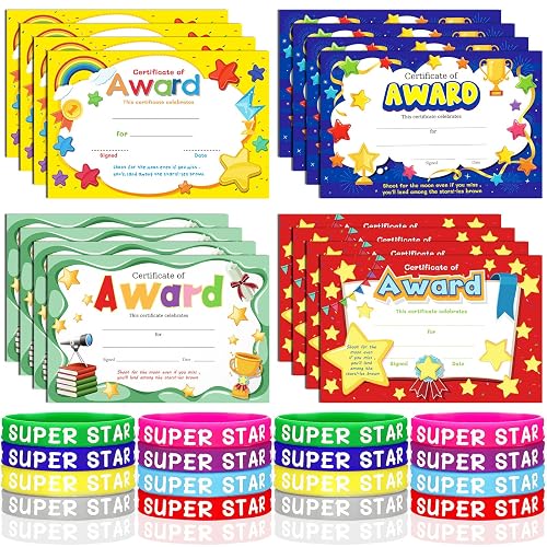 Junkin 32 Pcs Star Student Certificate Award Wristband Happy Birthday ...