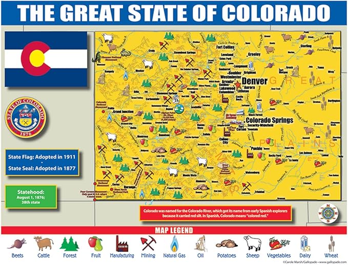 Amazon.com : Gallopade Publishing Group Colorado State Map for Students ...