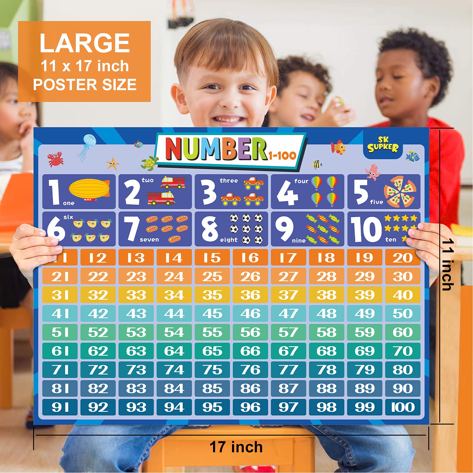Mua SK SUPKER 4 Pack ABC Alphabet Chart + Numbers 1-100 + Shapes ...