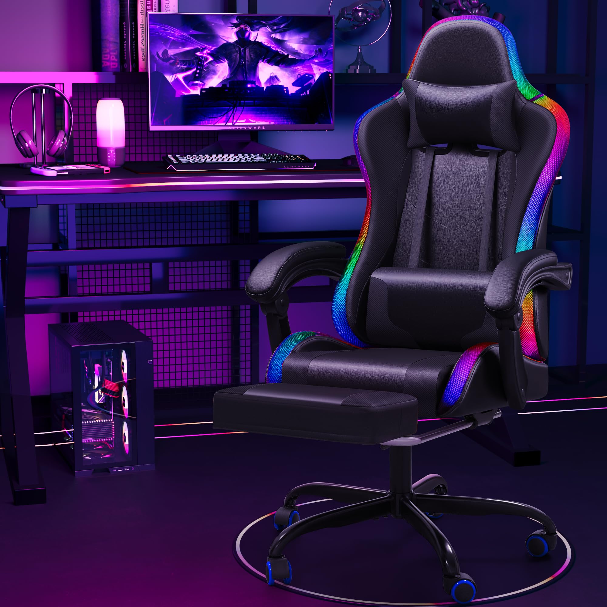 Mua Shahoo Gaming Chair with LED Lights, Footrest and Massage Lumbar ...