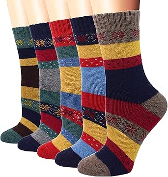 Women's 5 Pairs Super Thick Crew Soft Wool Winter Comfortable Warm ...
