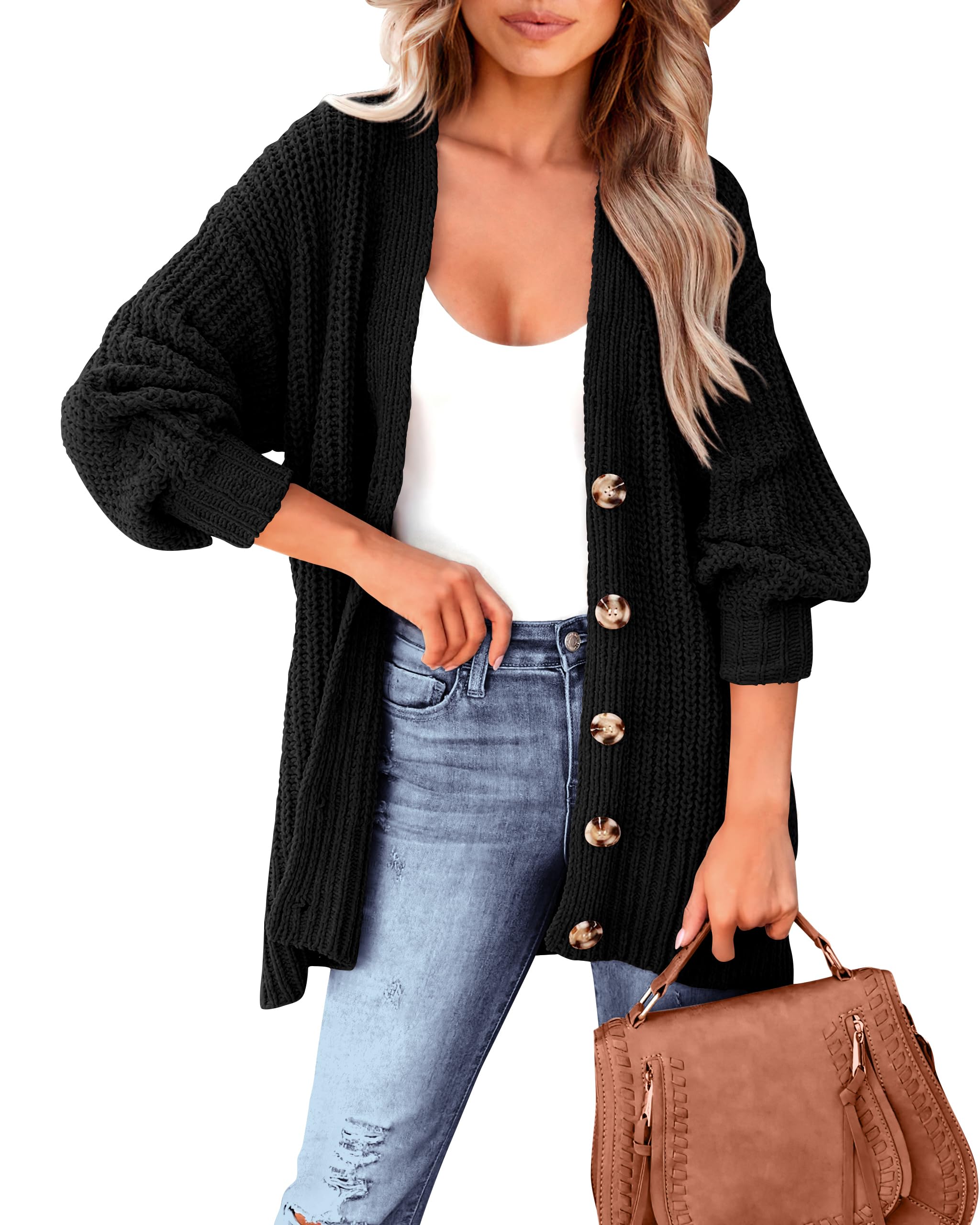 MASCOMODA Women's Long Sleeve Oversized Cable Knit Sweater Cardigan ...