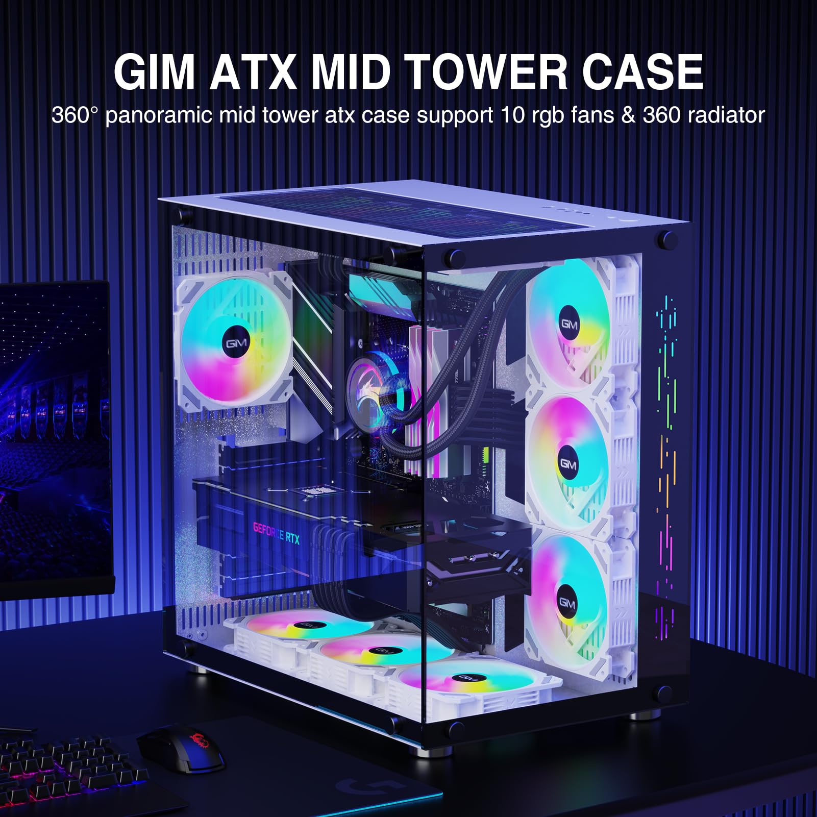 Mua GIM ATX Gaming PC Case, 270° Full View Tempered Glass, 360MM RAD ...