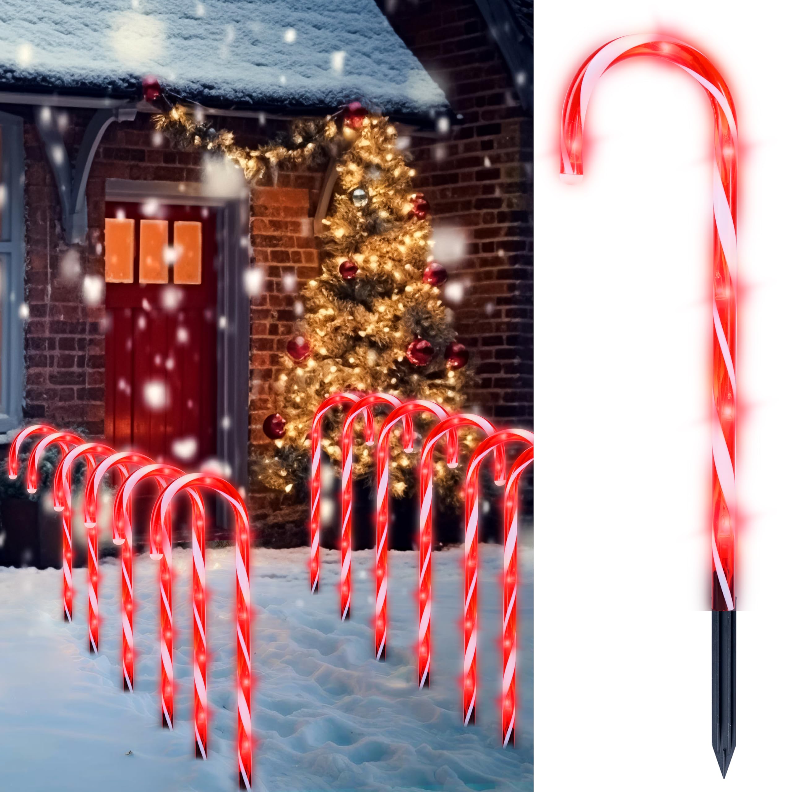 JOIEDOMI 17" Christmas Candy Cane Pathway Markers Lights Red, 12 Packs ...