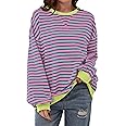 synound Women Striped Color Block Oversized Sweatshirt Crew Neck Long ...