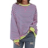 synound Women Striped Color Block Oversized Sweatshirt Crew Neck Long ...