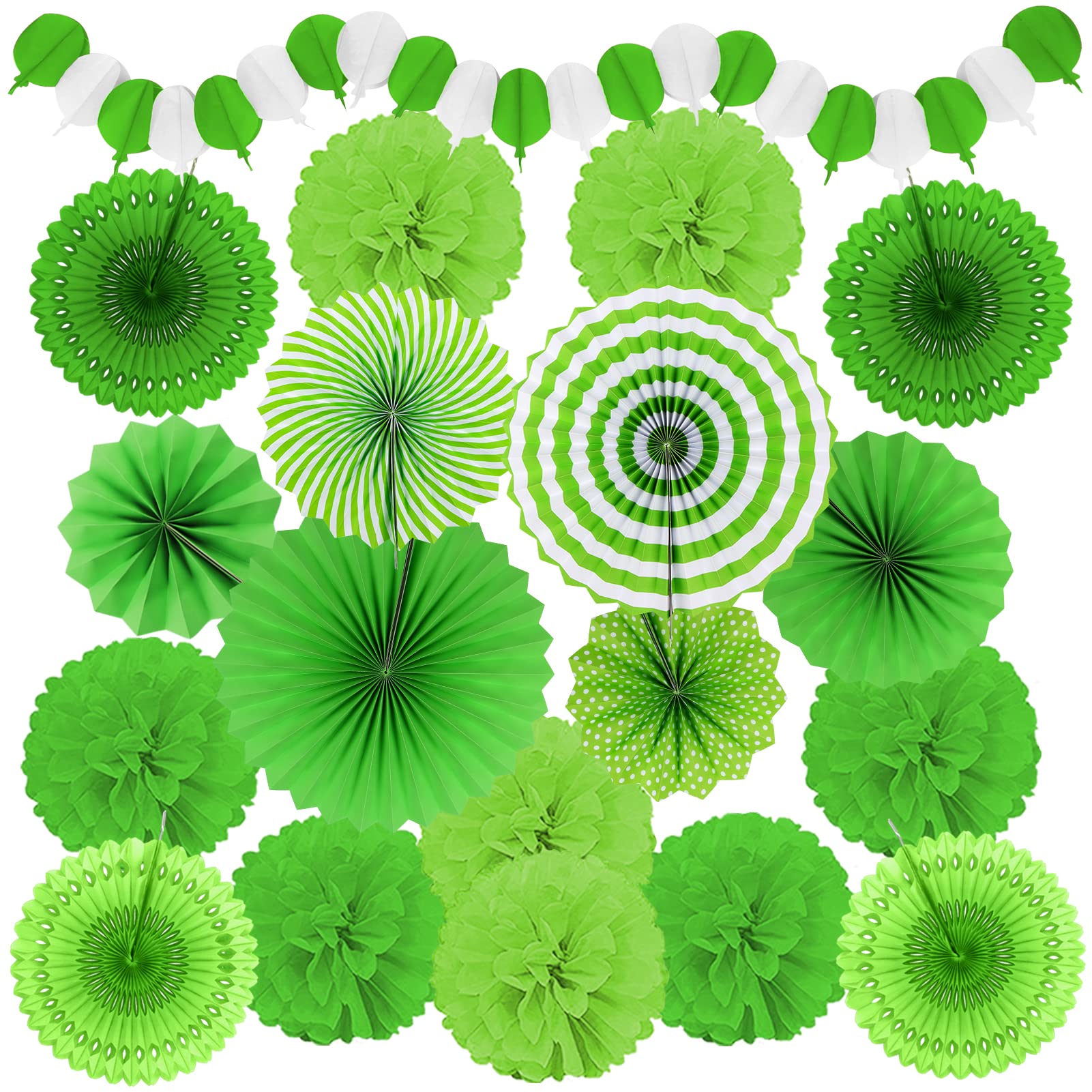 Recosis Green Party Decorations, Papar Fans Pompoms Fans Garlands for ...