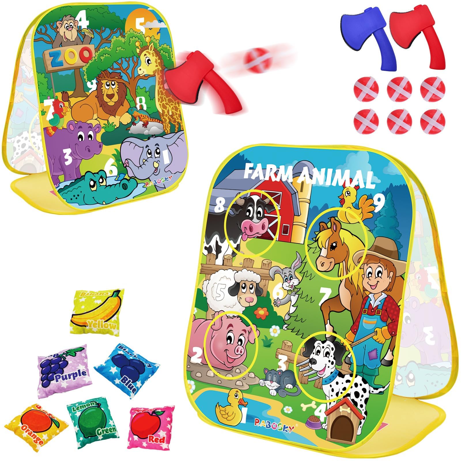 3-in-1 Farm Animals Bean Bags Toss Axes Throwing Sticky Balls Game for ...