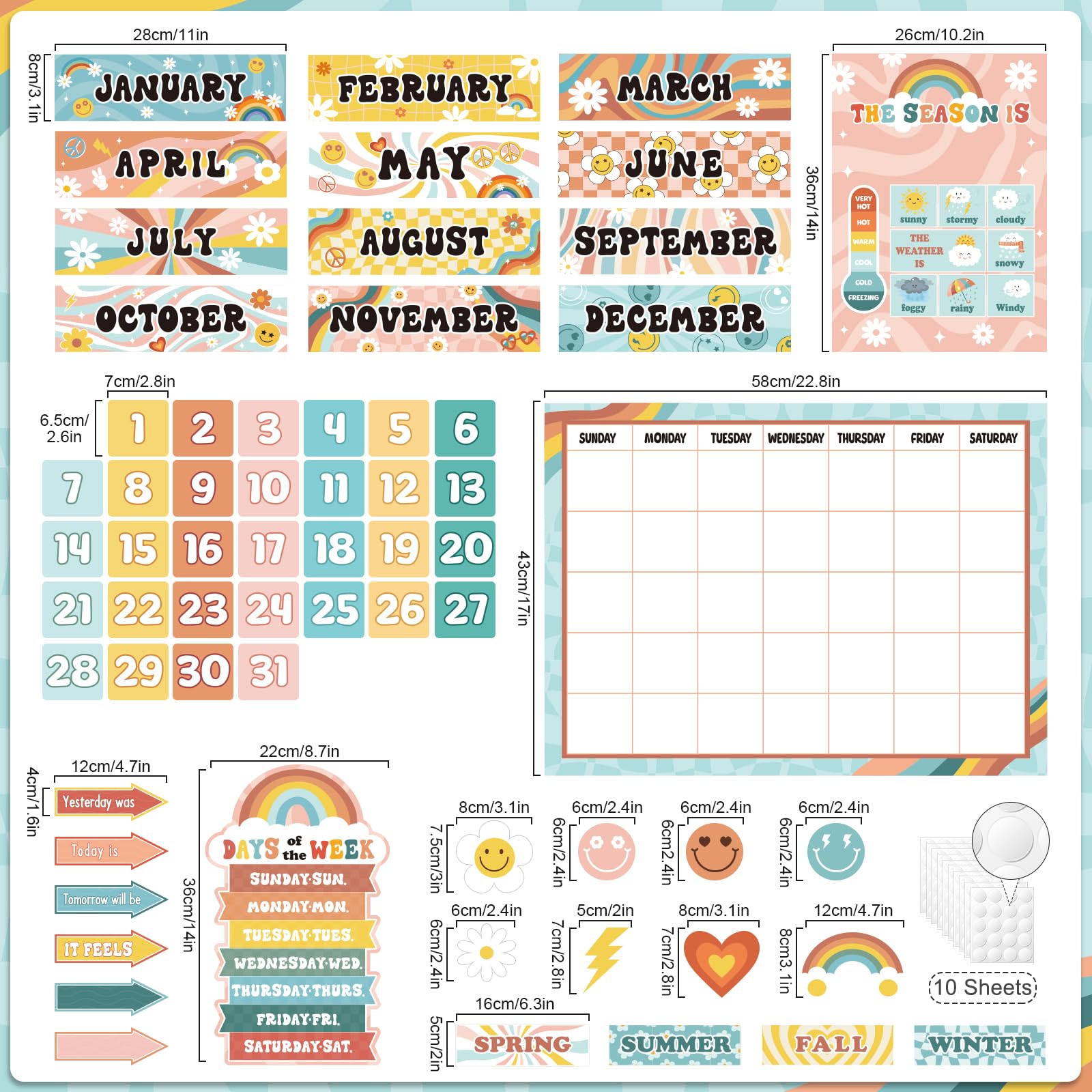 Classroom Calendar Decorably 143 Pcs Set Bulletin Board - School ...
