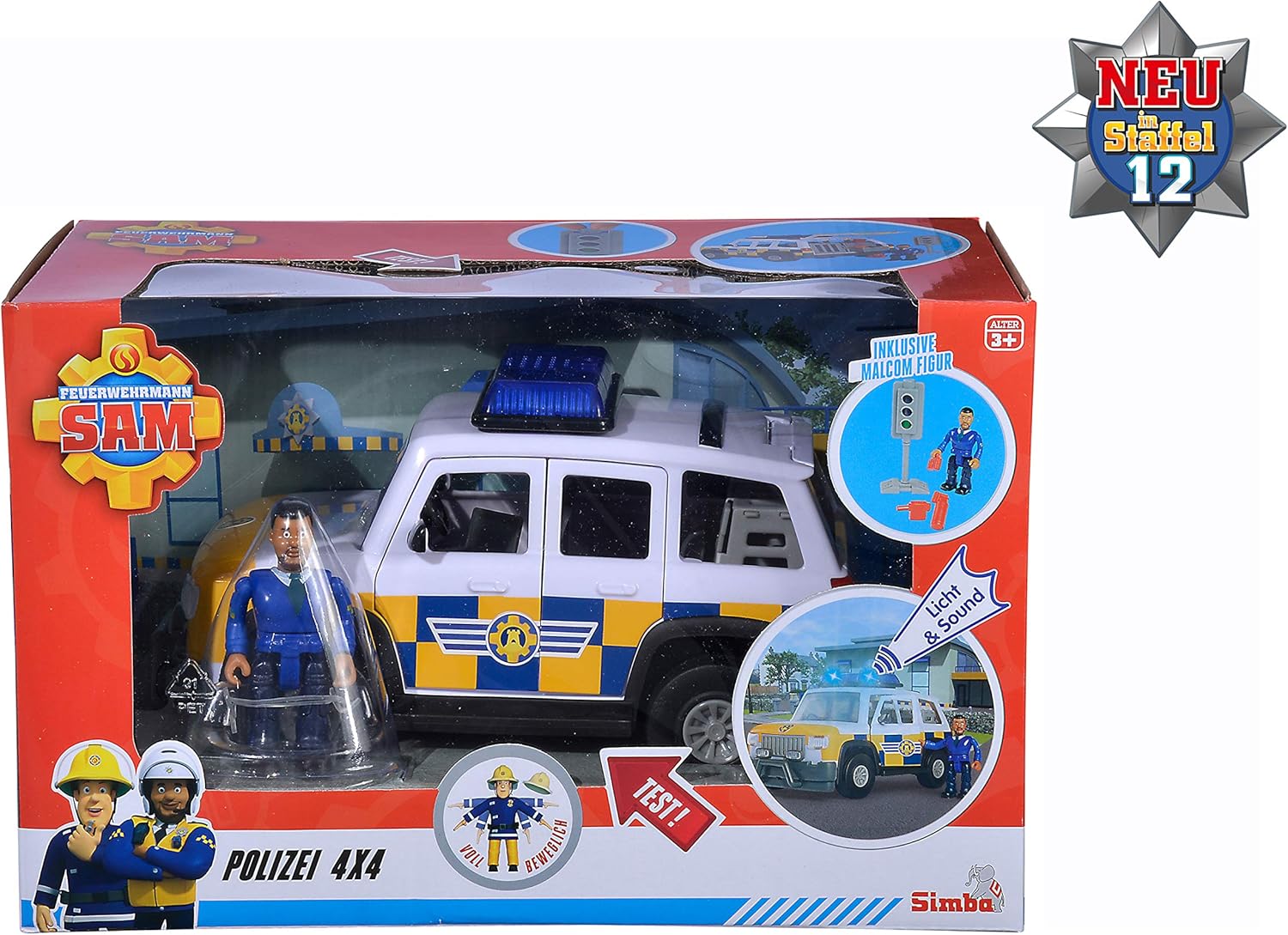 Simba 109251096 Feuerwehrmann Polizeiauto 4×4 mit Fireman Sam Police ...